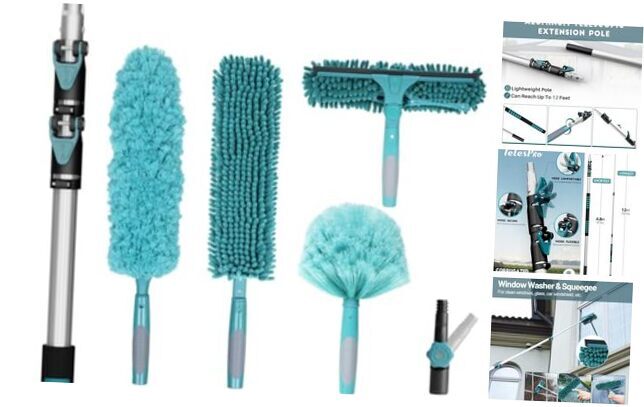 20 Foot High Reach Duster Kit with 5-12FT Extension Pole High Ceiling ...