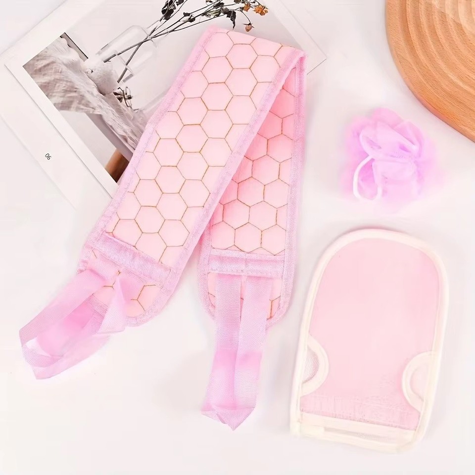 3pc Bath Exfoliating Back Strap Scrub Glove Loofah Set Shower Body ...