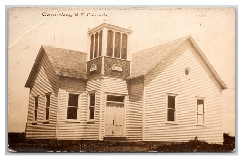 COMISKEY KANSAS RPPC ~ GHOST TOWN 1910c ~ Church MORRIS COUNTY Council ...