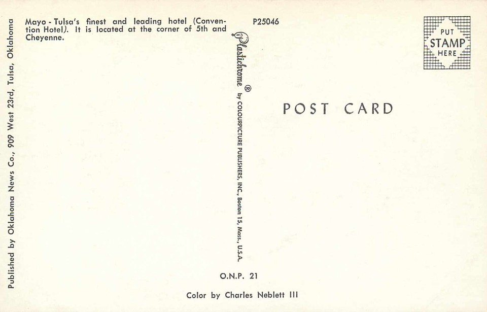 Postcard Oklahoma Mayo Convention Hotel Tulsa Avis Rent A Car Unposted ...