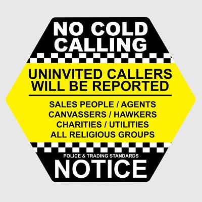Warning No Cold Calling Sales People Police Notice Sticker Front Door ...