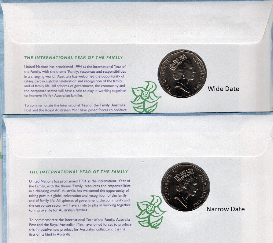 1994 50c International Year of The Family - Wide and Narrow Dates ...