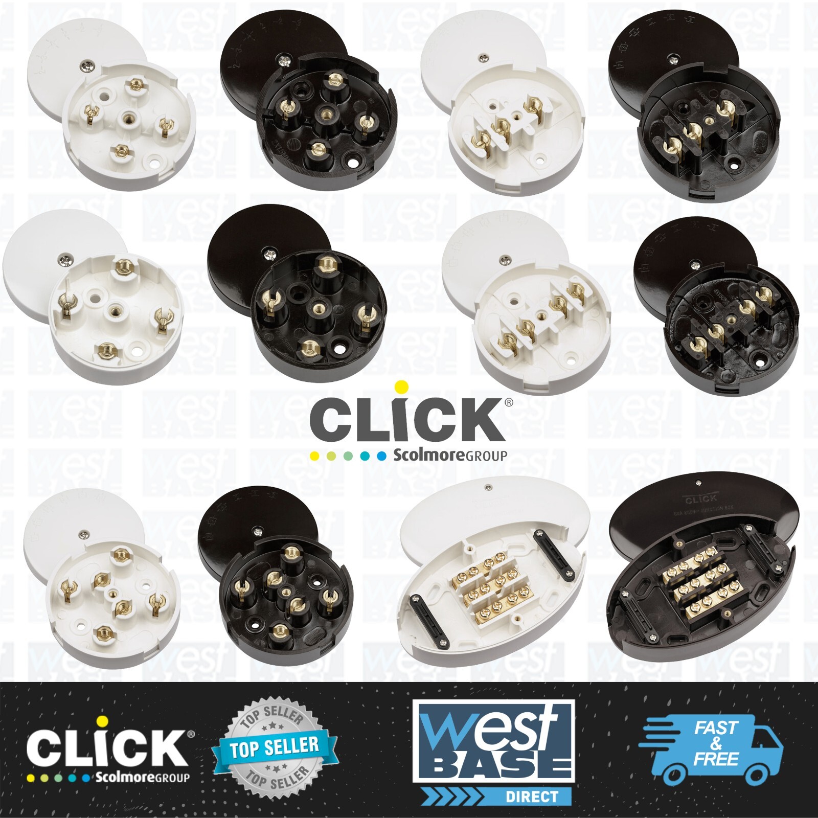 5A 20A 30A 60A Amp Click White Brown Electrical Junction Boxes 3 4 & 6 ...