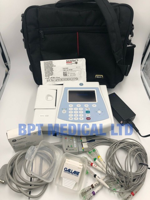 GE MAC 600 ECG Resting Machine MAC600 10 ECG Leads Bag Battery Charger ...
