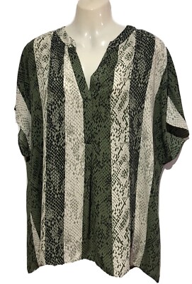 Green / White Short Sleeve Striped Long Top/ Tunic Size18 Principles ...