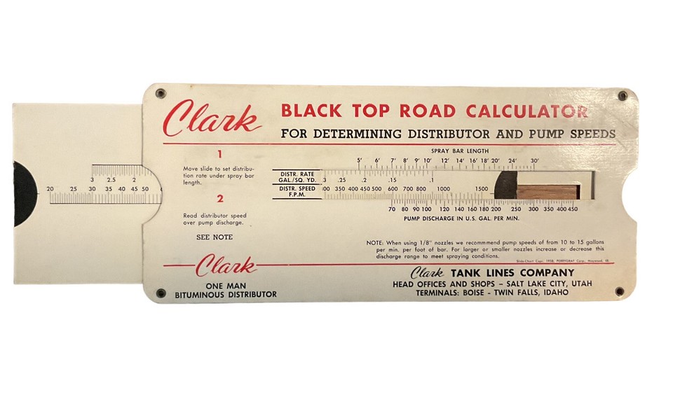 Clark Tank Lines Black Top Road 1958 Calculator Material Pump Speed ...