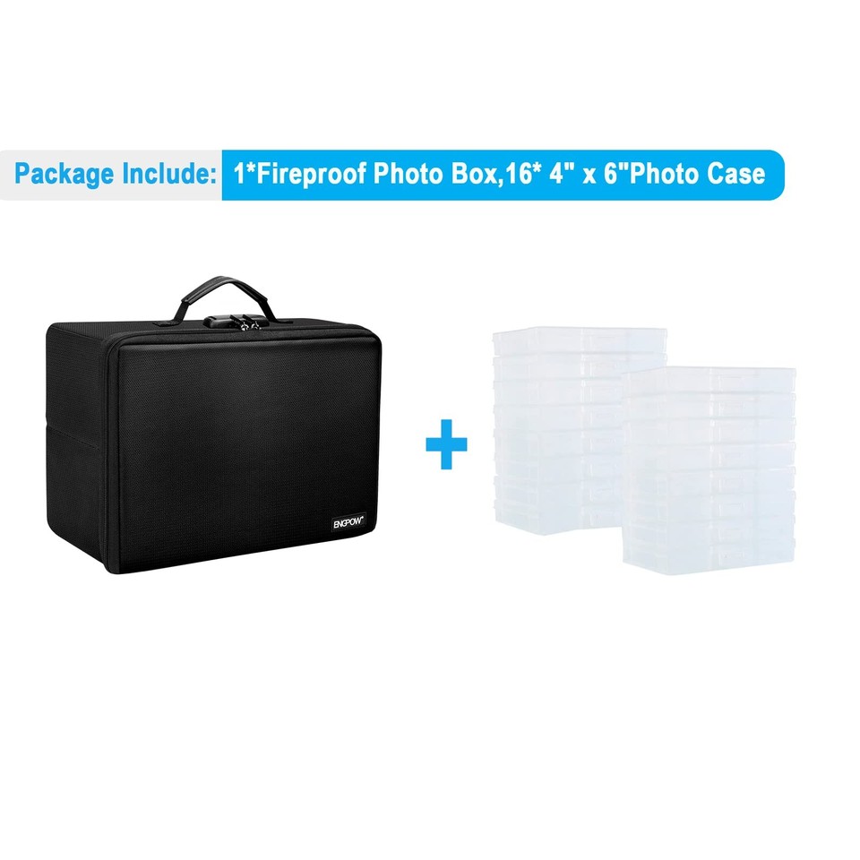 ENGPOW Fireproof Photo Storage Box 4x6 - Lockable, Portable Organizer ...