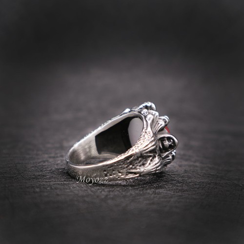 Cool Mens Stainless Steel Dragon Claw Red Evil Eye Eyeball Ring Size 7 ...