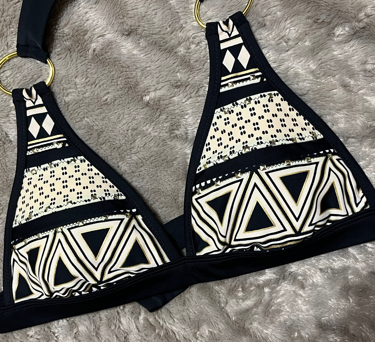 Jessica Simpson Triangle Bikini Top Gold Studs Womens… - Gem