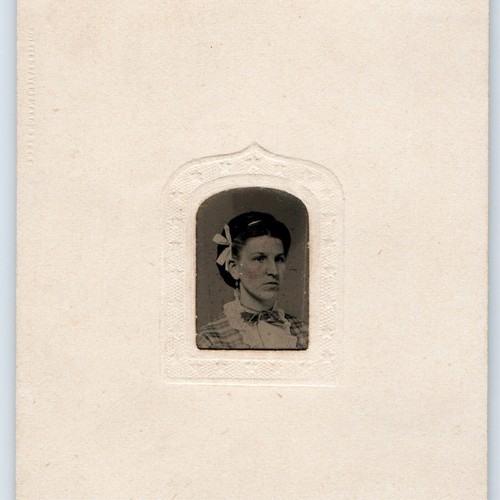 c1860s Cute Young Lady Mini Tintype Girl Potters Star Paper Border CM ...