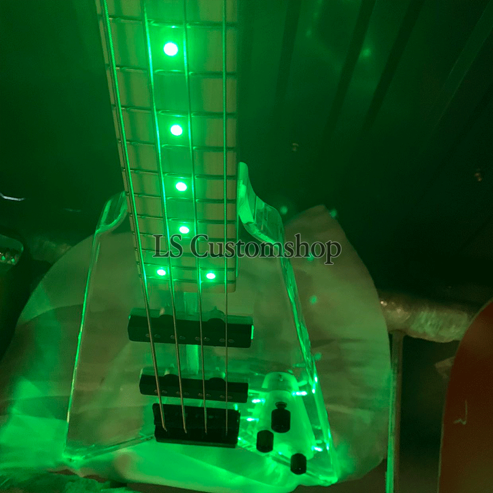 Acrylic Body Electric Guitar with Green LED Light Maple Fretboard Black ...