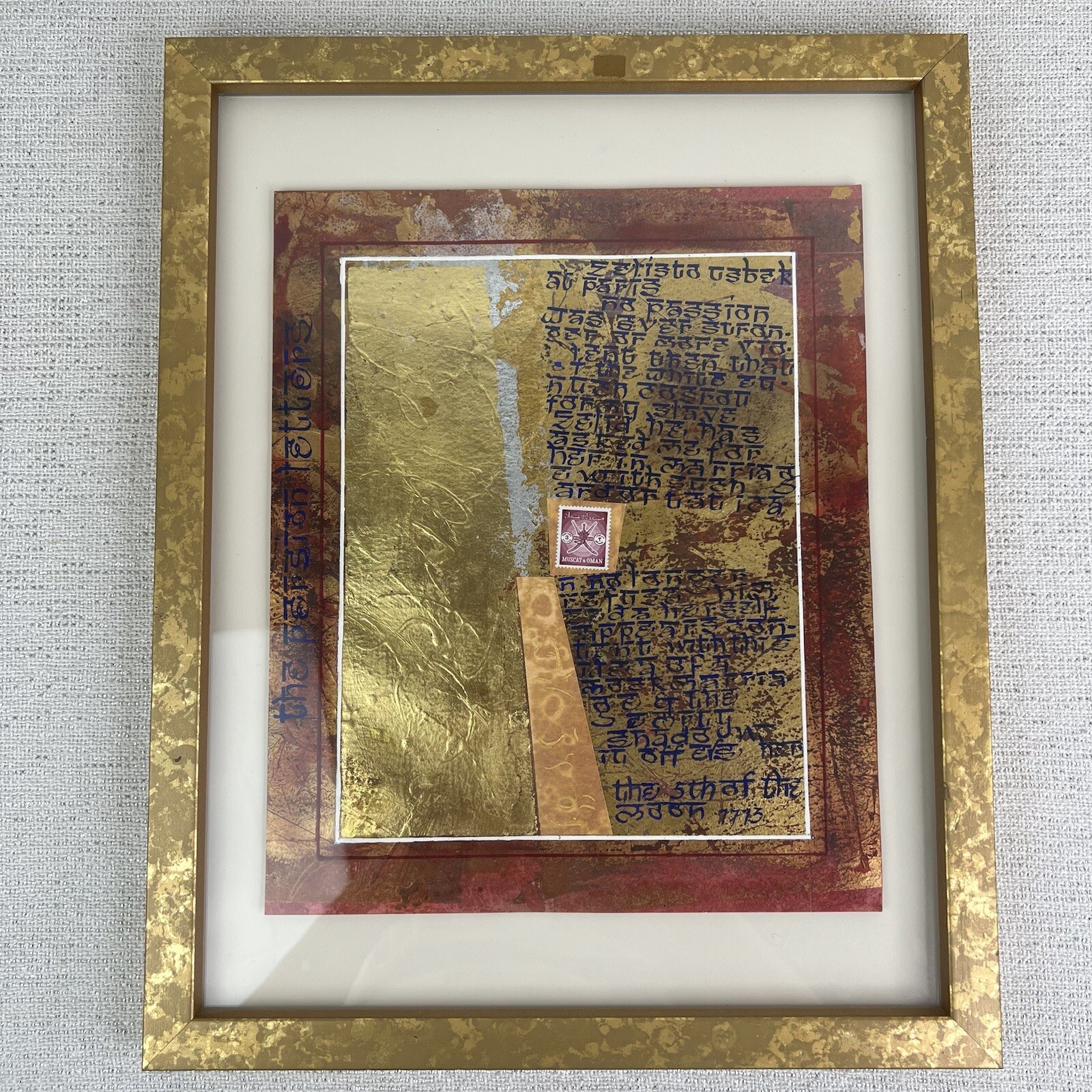 Calligraphy Art The Persion Letters Book Muskat & Oman Stamp Framed 15 ...
