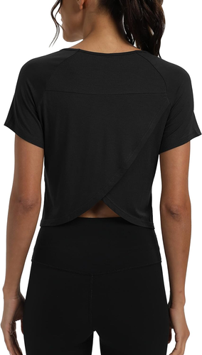 Cropped Split Back Workout Tops for Women - Loose Fit Athletic Gym ...