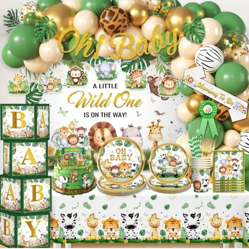 Cocomigo 260PCS Safari Baby Shower Decorations All-in-1 Party Supplies ...