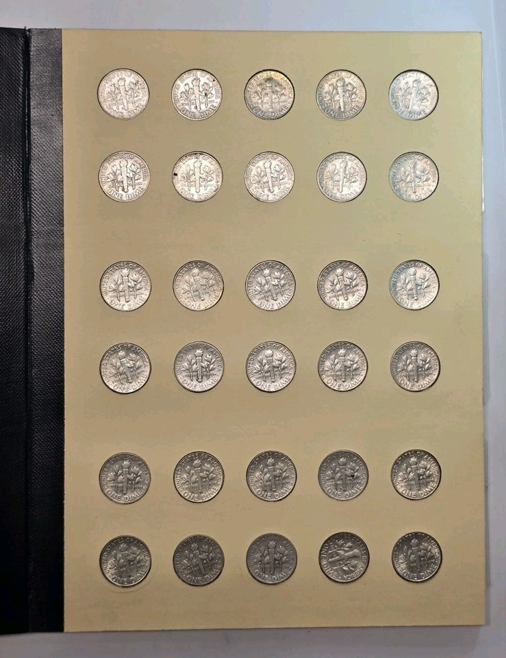 1946-1964 Roosevelt Silver Dime 48 Coin Set in a Vintage Library of ...