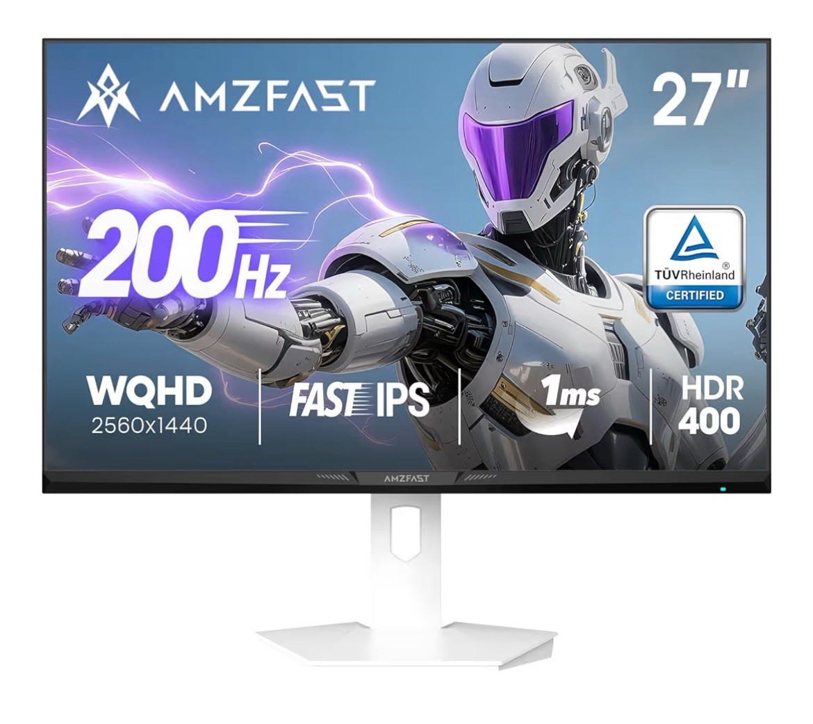 Amzfast 27 inch 1440P 200Hz/180Hz White Gaming Monitor, 2K QHD (2560 ×1440)