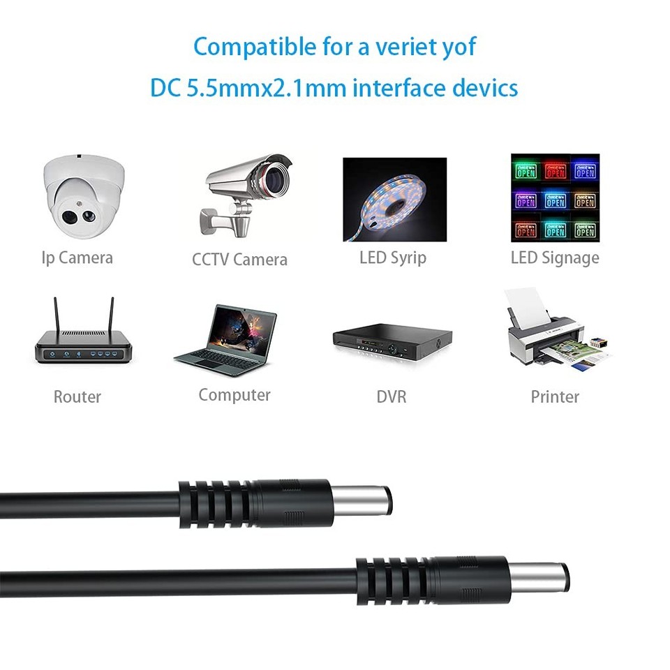 2-Pack DC Power Cable Male to Male Power Adapter DC Extension Cord 5 ...