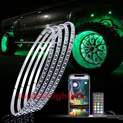 17"Single Row RGBW Chasing LED Illuminated Wheel Ring Kit Rim Lights ...