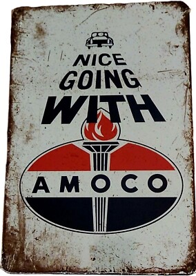 Tin Sign Amoco Oil Retro Gift Bar Man Cave Shed Metal Garage Rustic ...