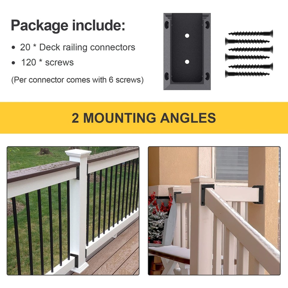 Goovilla Deck Railing Bracket Connectors, 2x4 Brackets for Railing Wood ...
