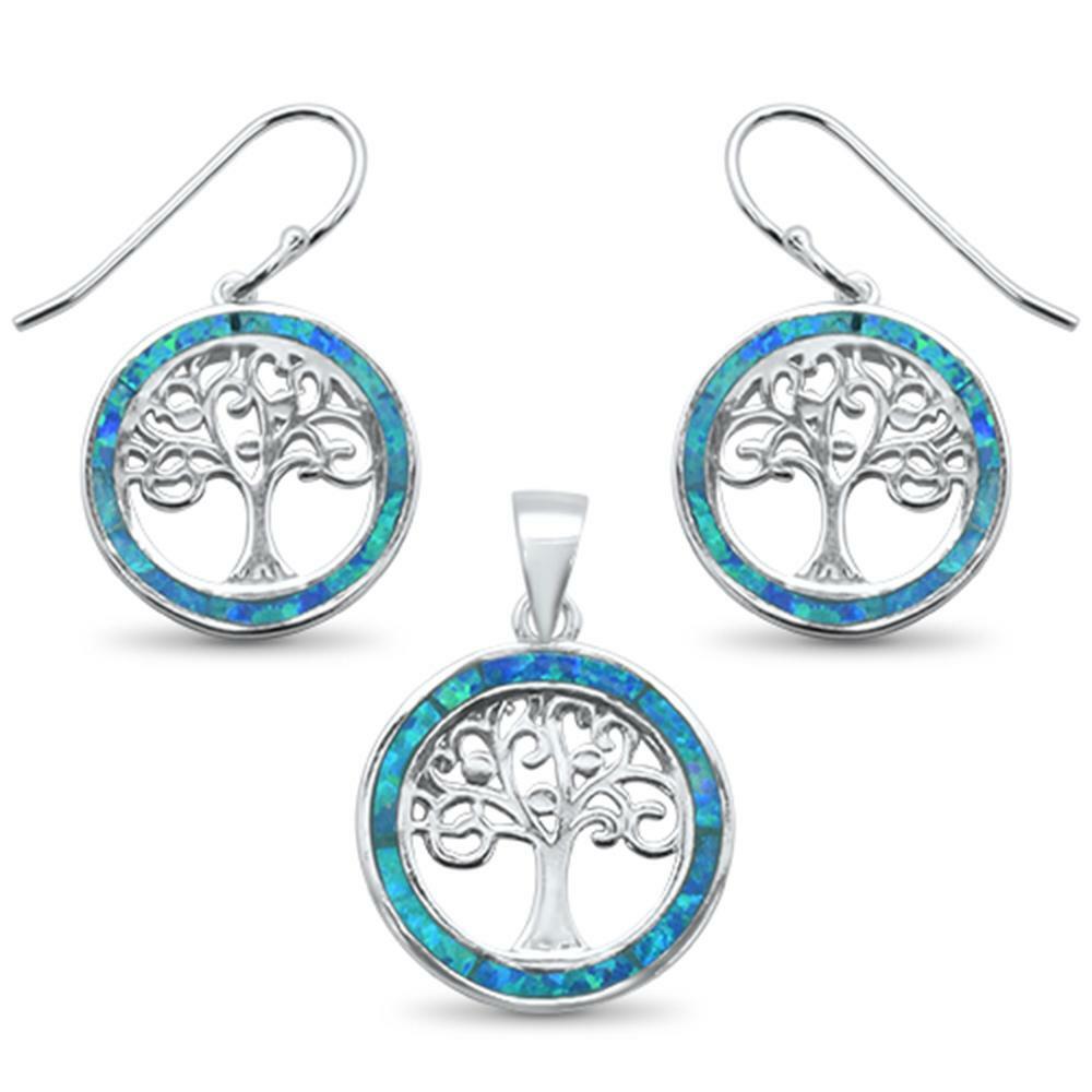 Blue Opal Tree Of Life .925 Sterling Silver Pendant & Earring Set | eBay