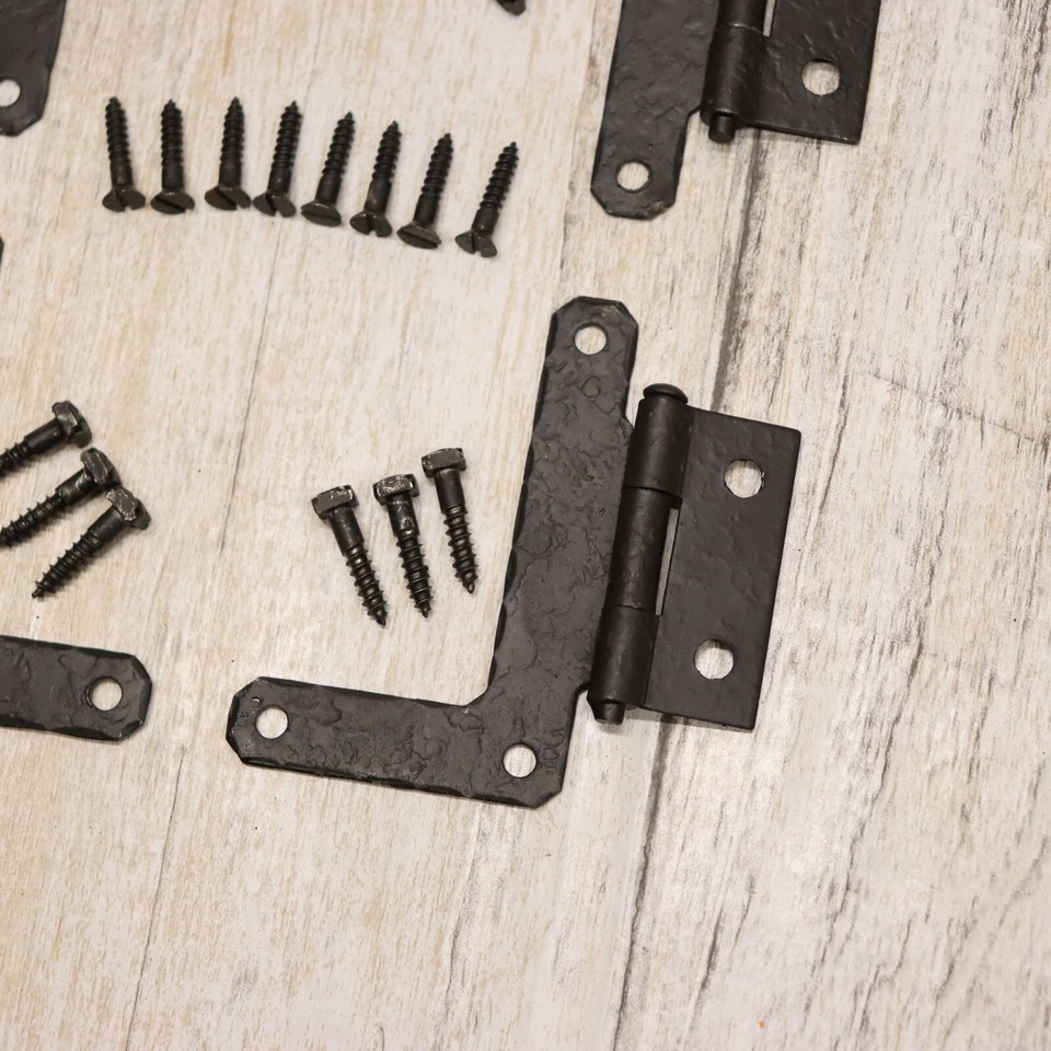 12 Pair- Vintage Mckinney Forged Iron Half Surface L-Hinges, Cabinet ...