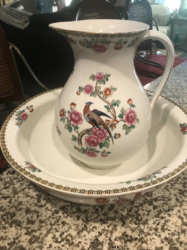 LARGE Antique F. Winkle & Co. Whieldon Ware Wash Basin Bowl and Pitcher ...