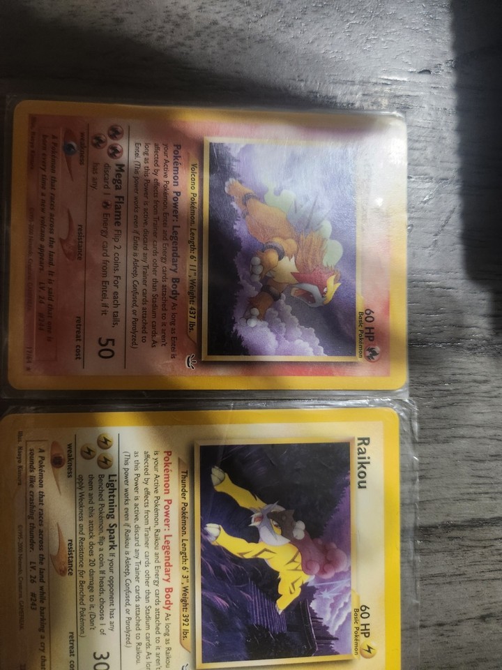 Entei And Raikou Legendary Pokémon Cards In Perfect Condition Kept In ...
