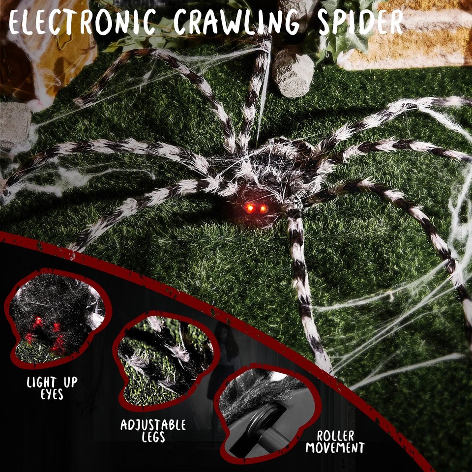 Halloween Animatronics 4ft Crawling Spider Decorations, 48inch Animated ...