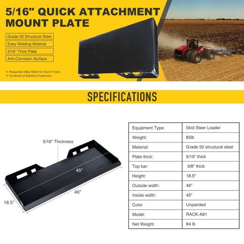 Skid Steer Quick Tach Mount Plate Universal Skid Steer Mount Plate ...