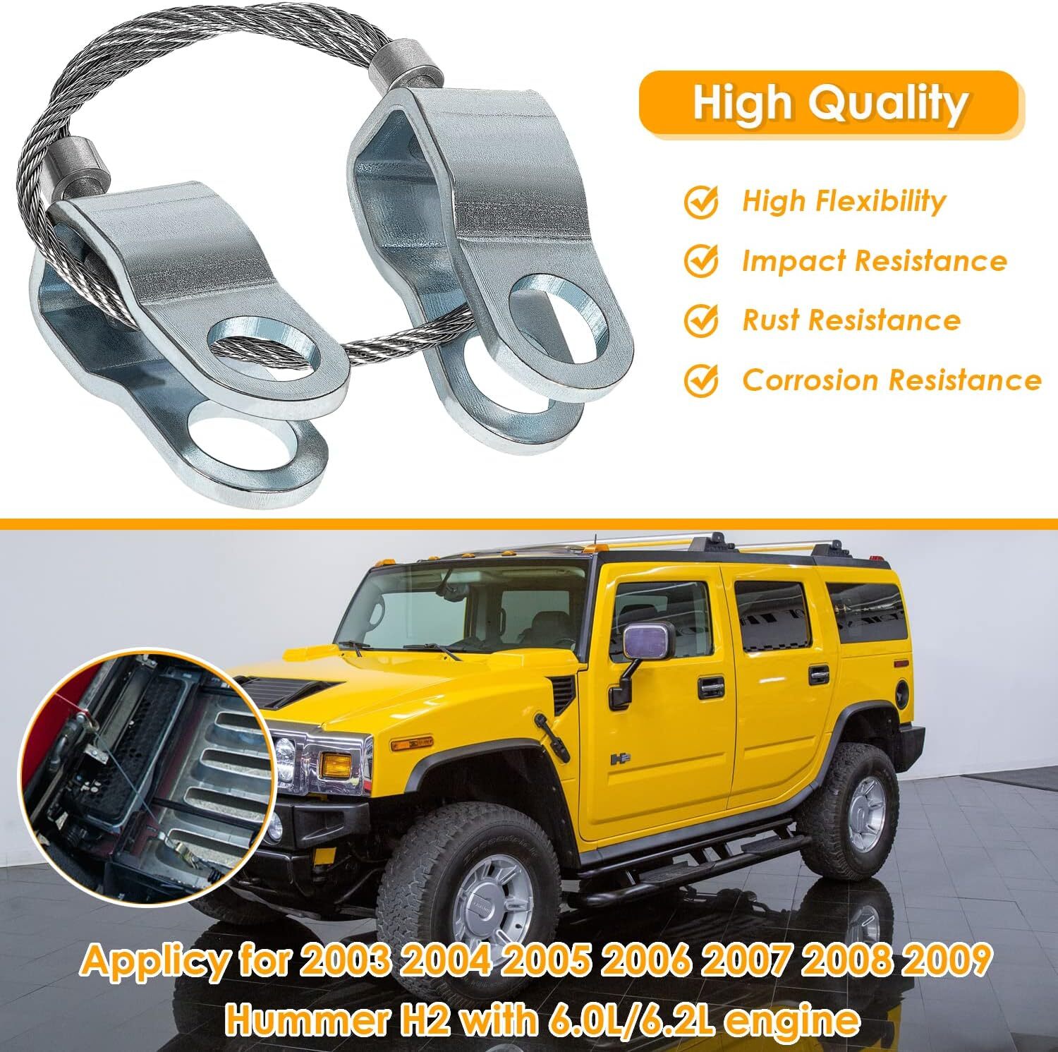 Hood Check Cable 15146196 Stainless Steel for GM 2003-2009 Hummer H2 6 ...