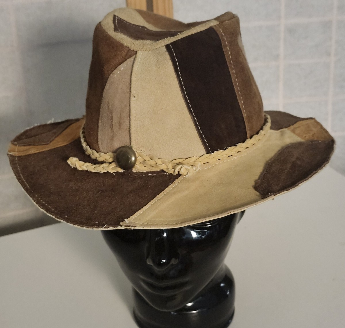 Leather Hippie Hats 100% Hemp Hippie Handmade Mushroom Print Bohemian