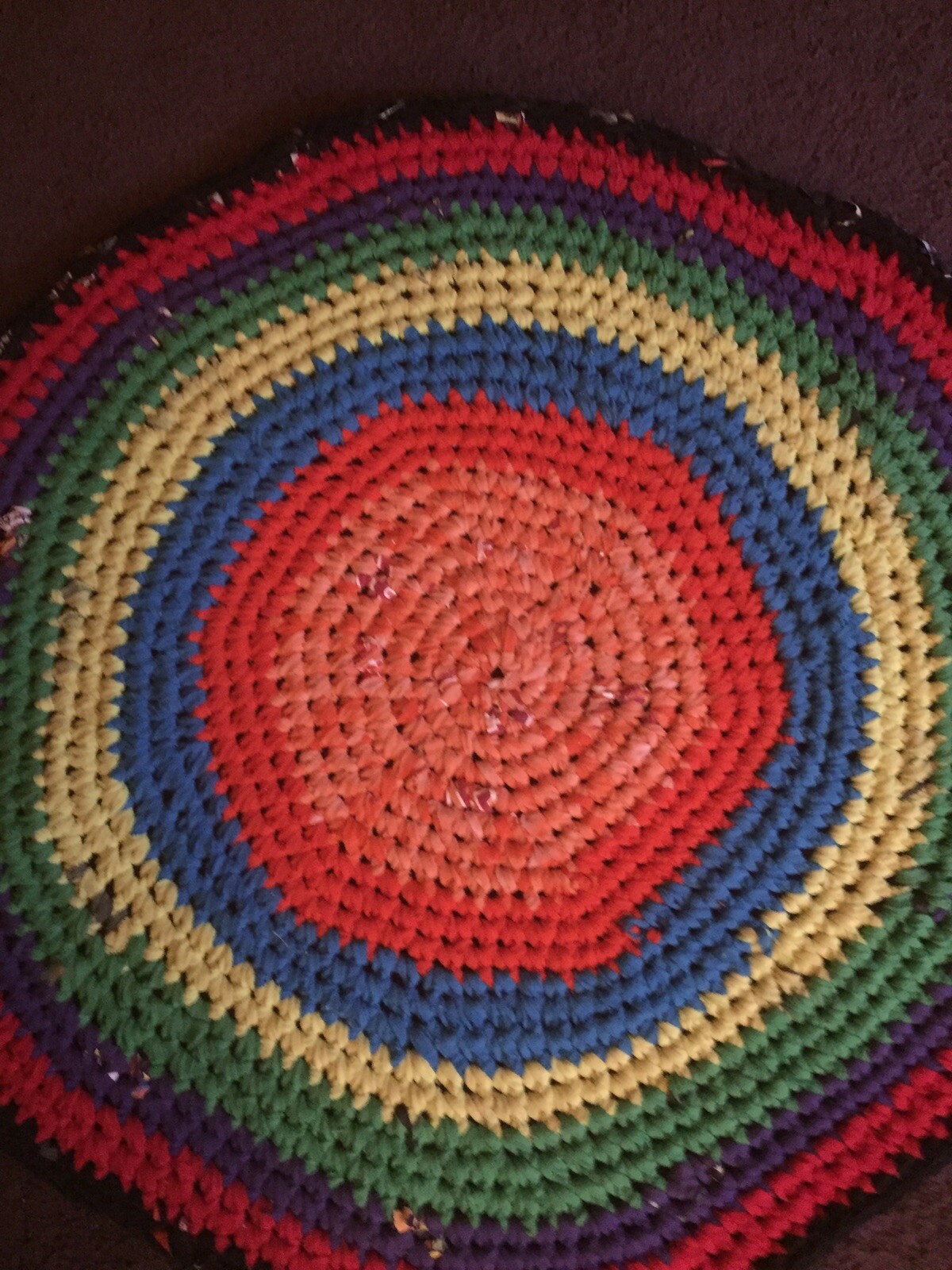 23” Handmade Round Crochet Recycled T-Shirt Rug Upcycle Tye Dye And ...