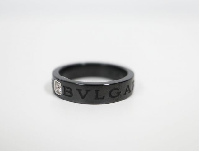 bvlgari #9.25 Double Logo Black Ceramic Diamond 750WG 4.2g Men's Used ...