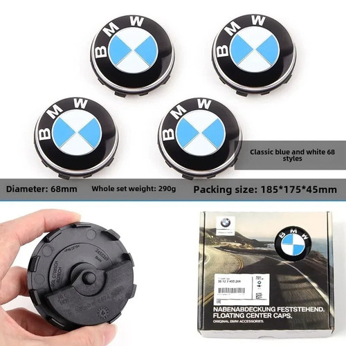 BMW 68mm Floating Blue White Wheel Centre Hub Caps SET OF 4 Genuine ...