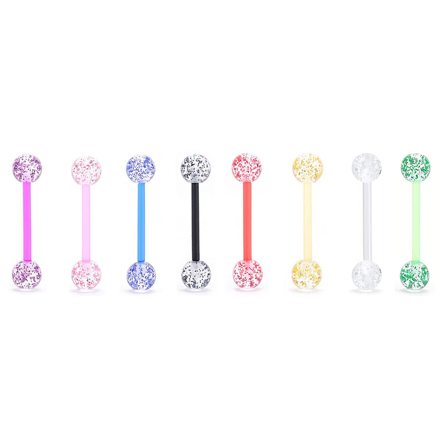 8PCS Tongue Barbells Bioflex Bioplast Steel Bar Body Piercing Jewellery ...