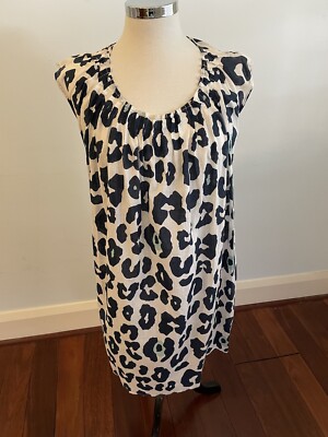 GORMAN Cotton White Navy Blue Leopard Print Tunic Dress Size 8 to 10 ...
