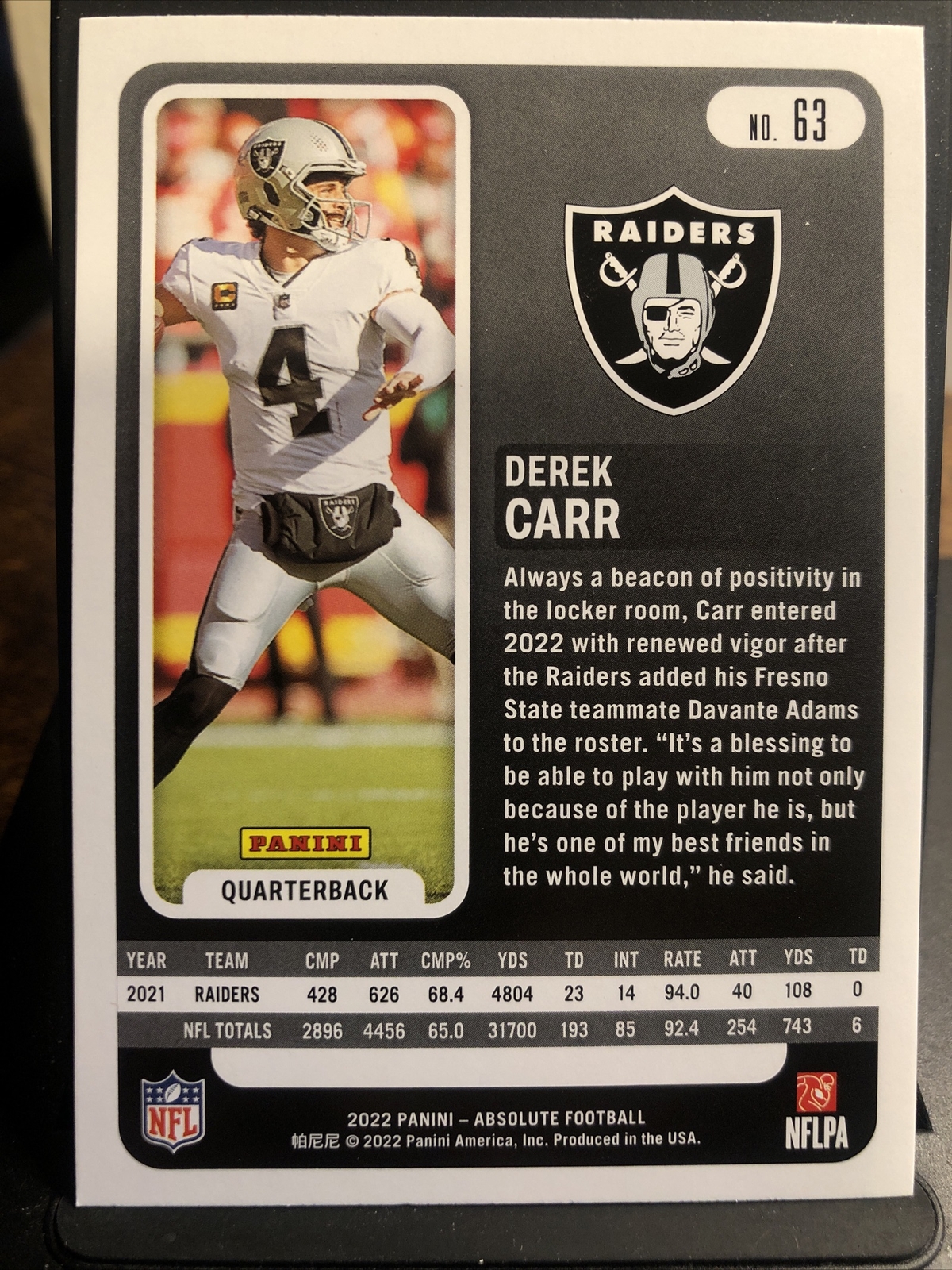 2022 Panini Absolute - #63 Derek Carr for sale online | eBay