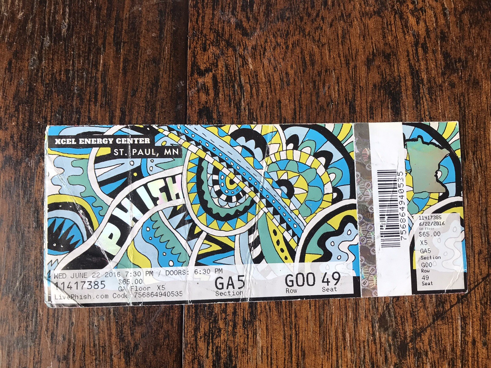 Phish TICKET STUB Xcel Center St Paul MN Poster 7/22/16 magnet 2016 ...