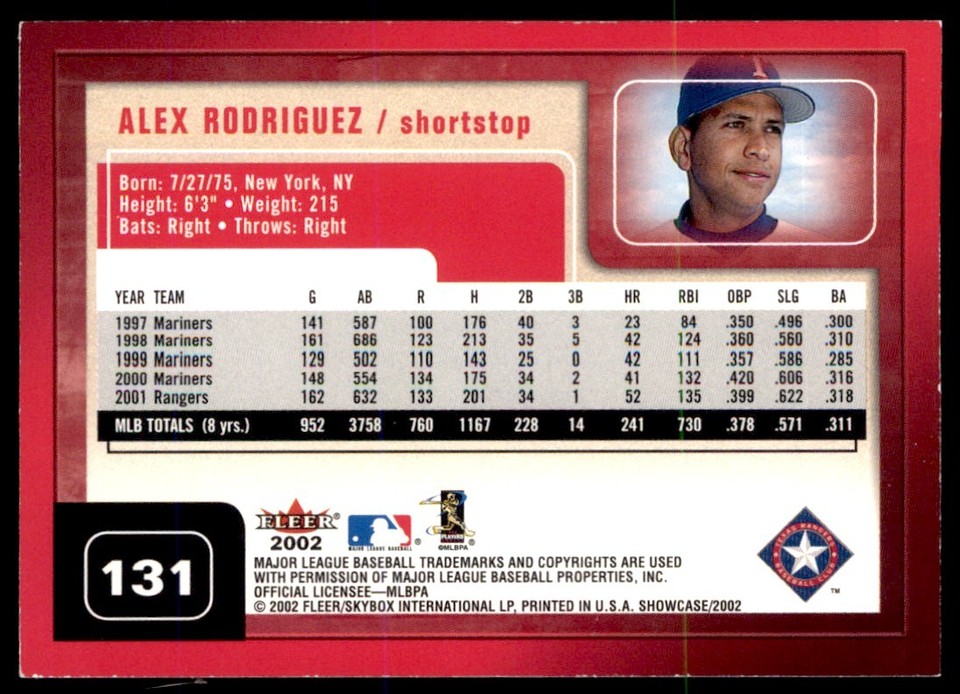 2002 Fleer Showcase Avant Card Alex Rodriguez Texas Rangers #131 | eBay