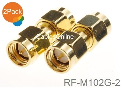 2-Pack SMA RF Adapter Male/Male Gold Coupler Gender Changer, RF-M102G-2 ...