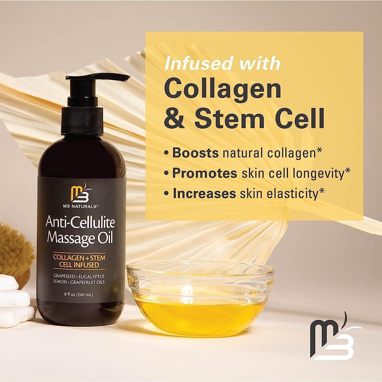 M3 Naturals Anti Cellulite Massage Oil Infused with Collagen and Stem ...