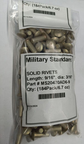Military Standard P/N MS20470AD6-9 Length: 9/16", dia: 3/16" 184Pack/6. ...
