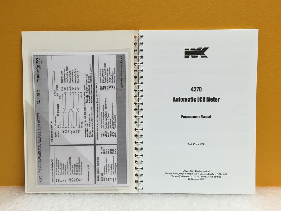 Wayne Kerr Part No 9H4270P 4270 Automatic LCR Meter Programmer's Manual ...