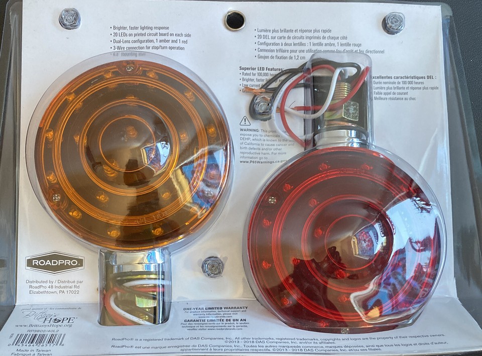 RoadPro 4" Double Face Carded Red/Amber Round Stud Mount LED Tail ...