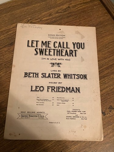 Vintage Sheet Music - Let Me Call You Sweetheart | eBay