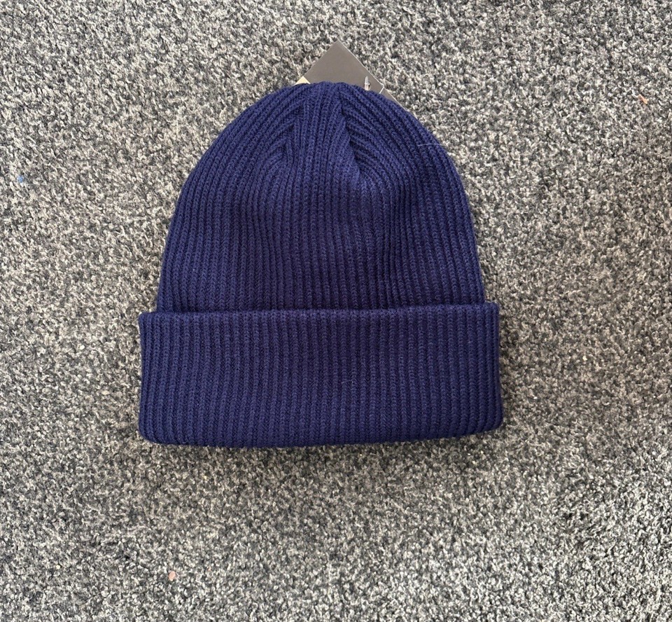 The North Face Men's Beanie Hat One Size Navy Logo Box Knit Winter ...