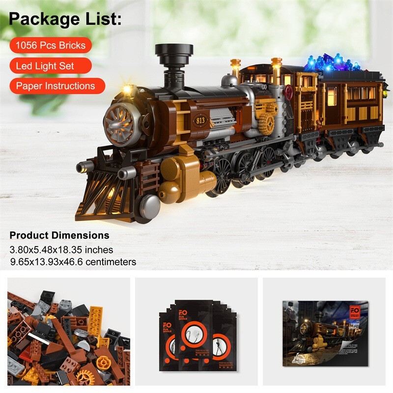 Steampunk ore train building block toys with LED lighting model puzzle ...
