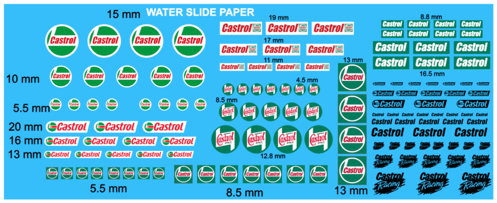 Decalcomanie Decals CASTROL RACING 1/43 1/32 1/24 Car Water slide ...
