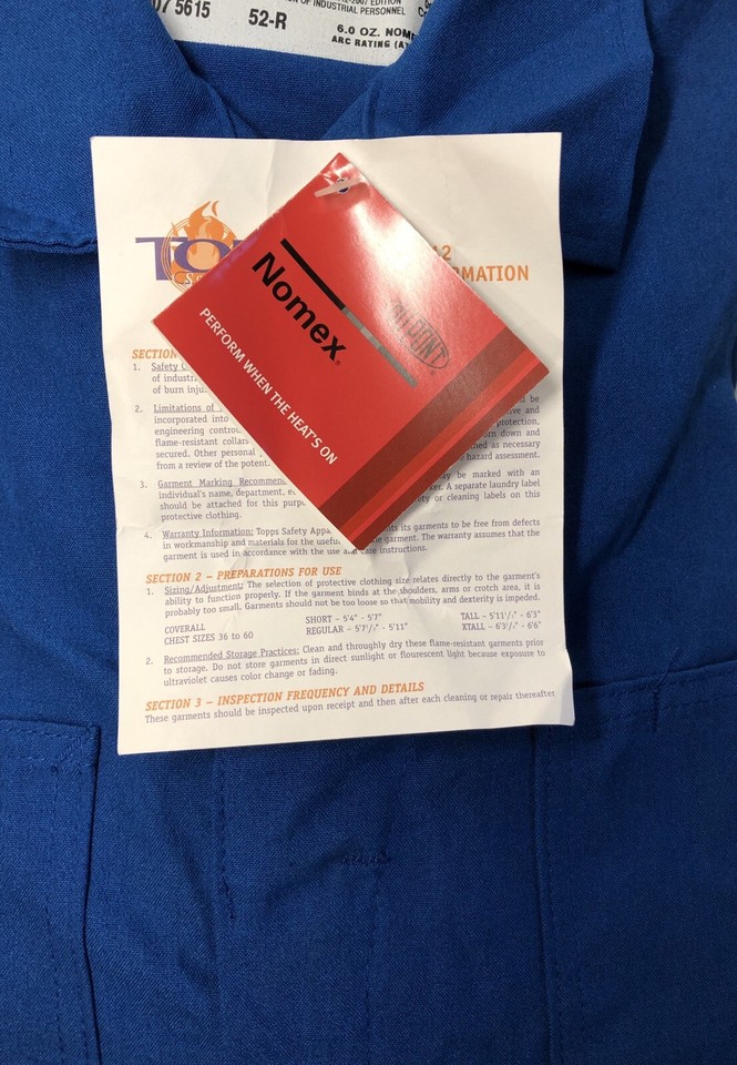 Topps 6 oz. Nomex IIIA Flame Resistant Coverall 5.7 Arc Rating Royal ...